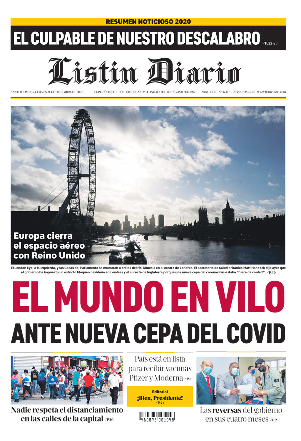 Portada Periódico El Caribe, Sábado 05 de Septiembre, 2020 - Dominicana.do