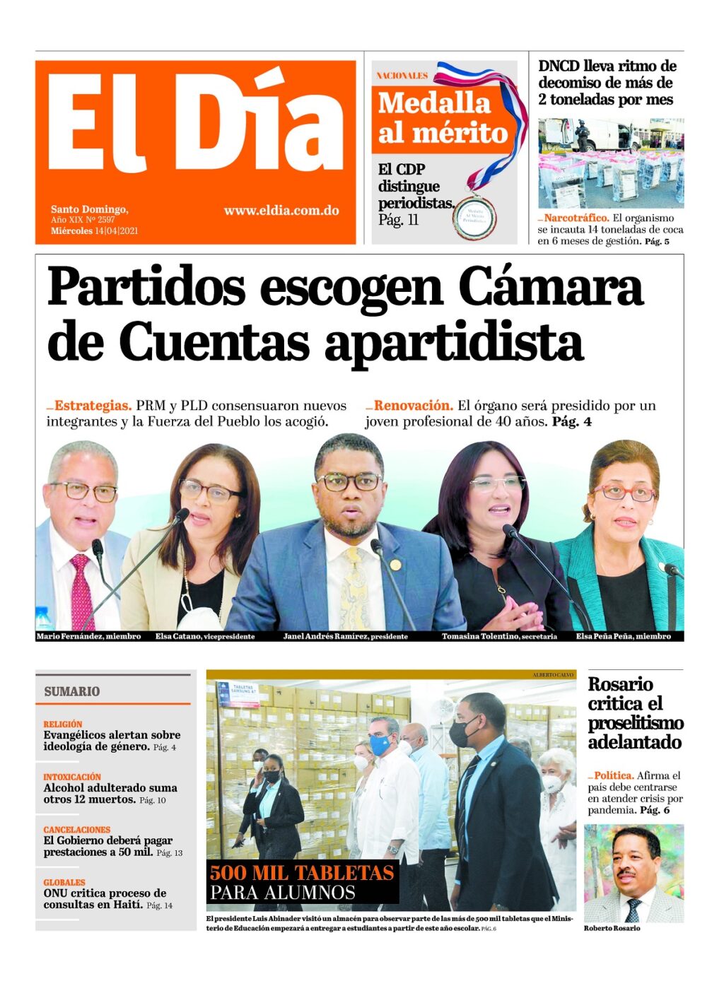 Portada Periódico El Nuevo Diario, Lunes 22 Abril 2019 - Dominicana.do