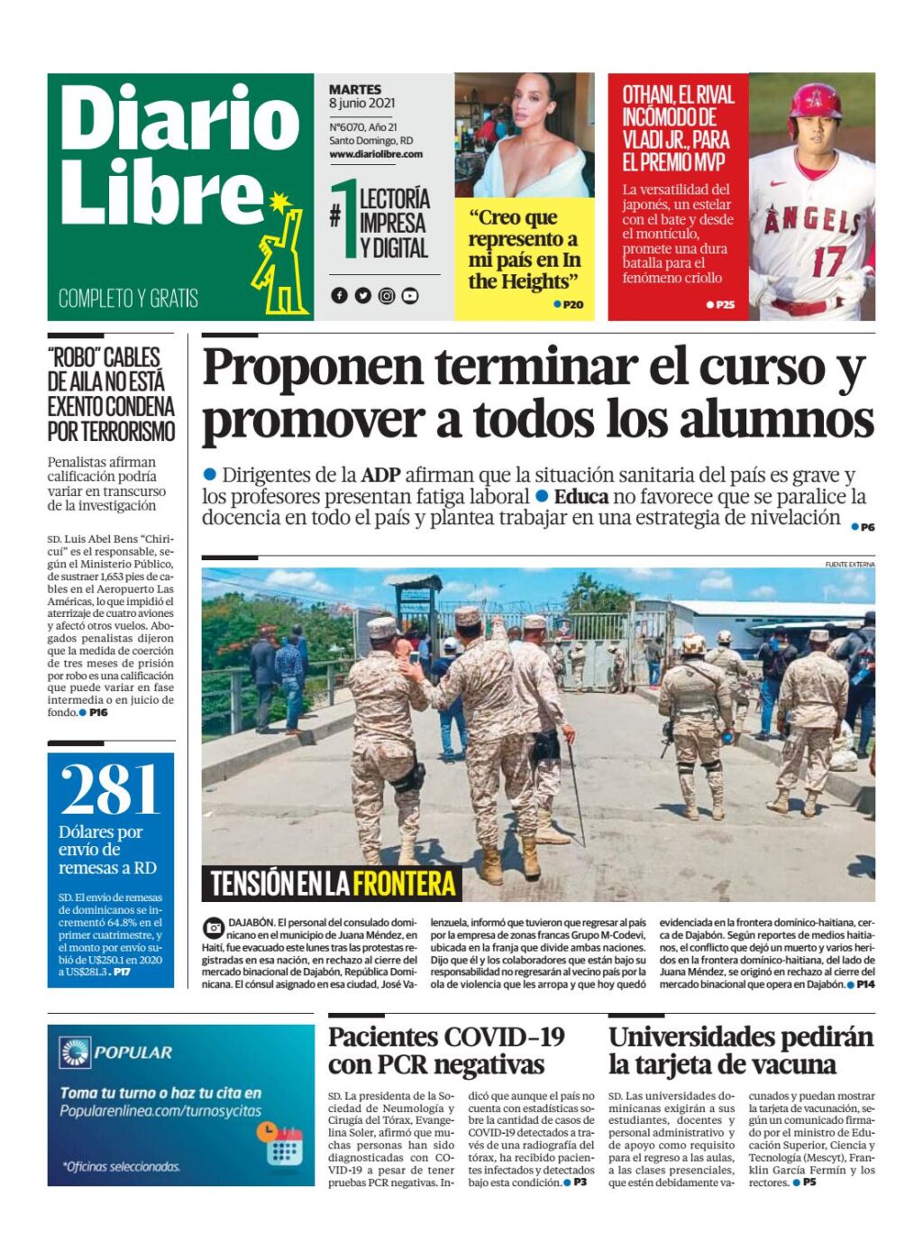 Portada Periódico Diario Libre Metro, Viernes 25 de Septiembre, 2020 ...