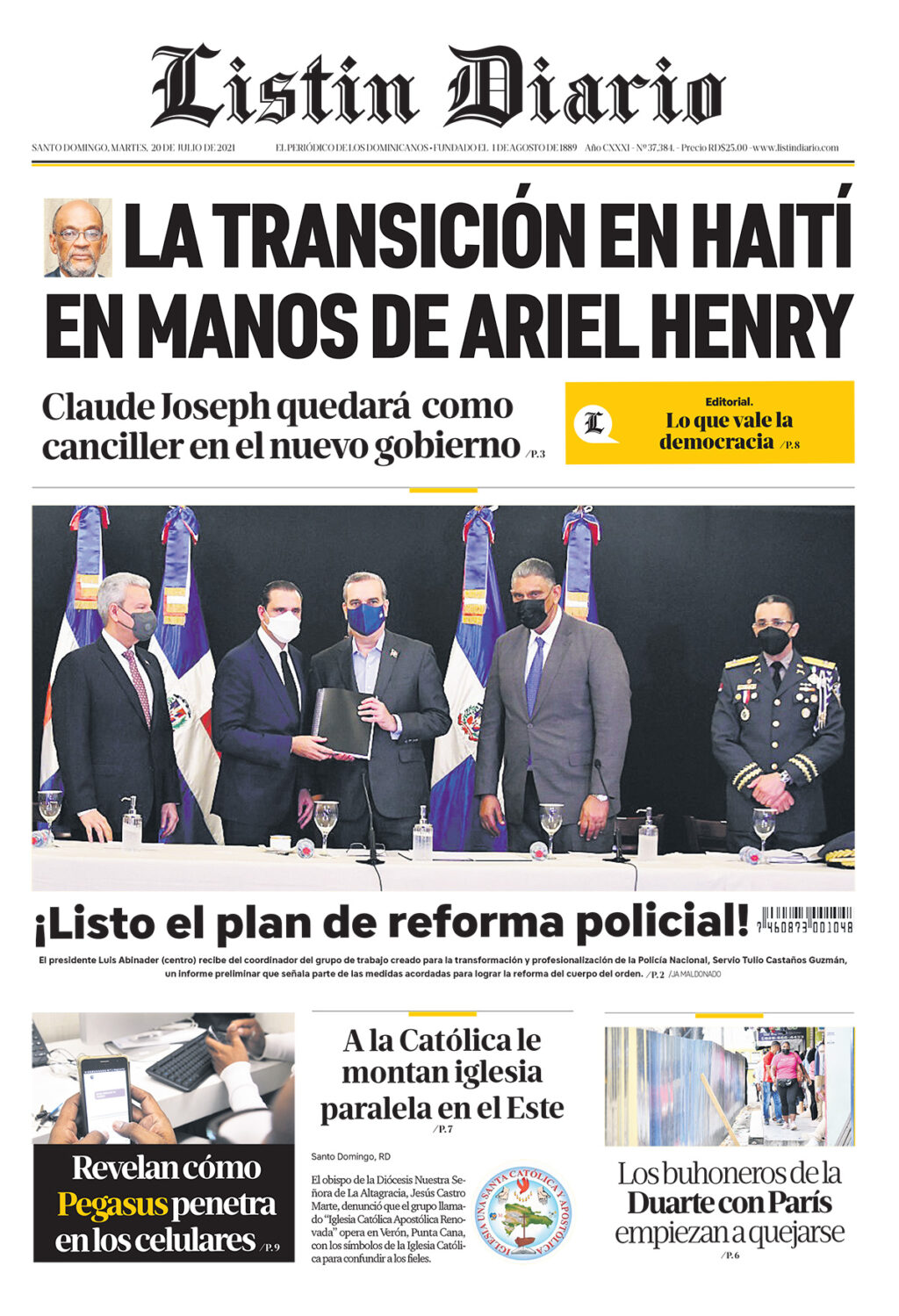 Portada Periódico Listín Diario, Martes 20 Julio, 2021 - Dominicana.do