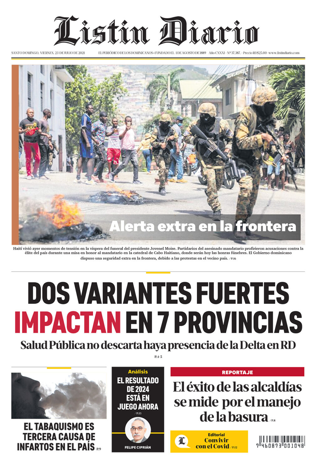 Portada Periódico Listín Diario, Viernes 23 Julio, 2021 - Dominicana.do