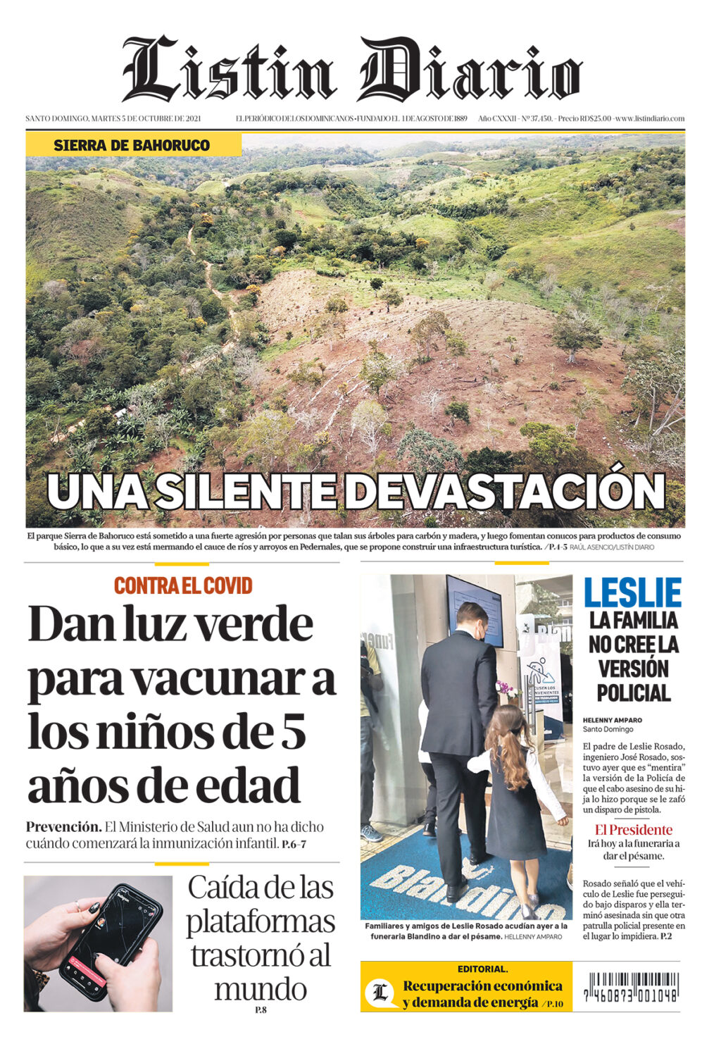 Portada Periódico Diario Libre, Jueves 15 de Abril, 2021 - Dominicana.do