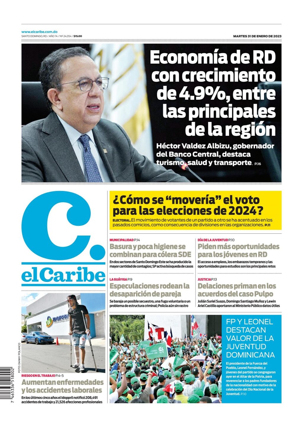 Portada Periódico El Caribe, Martes 31 Enero, 2023 - Dominicana.do