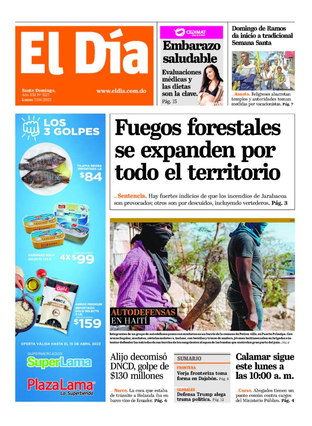 Portada Periódico El Día, Lunes 03 Abril, 2023 - Dominicana.do