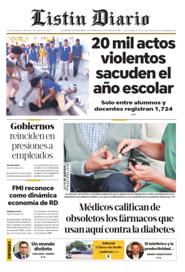 Portada Periódico Listín Diario, Martes 09 Mayo, 2023 - Dominicana.do